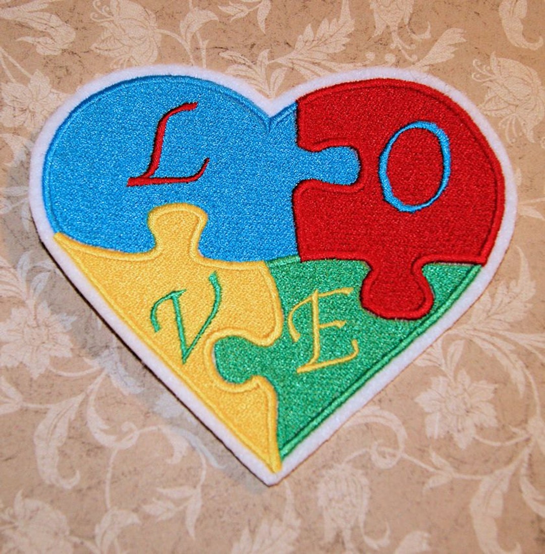 LOVE Heart Puzzle Autism Logo Iron on Embroidery Patch Mtcoffinz - Etsy
