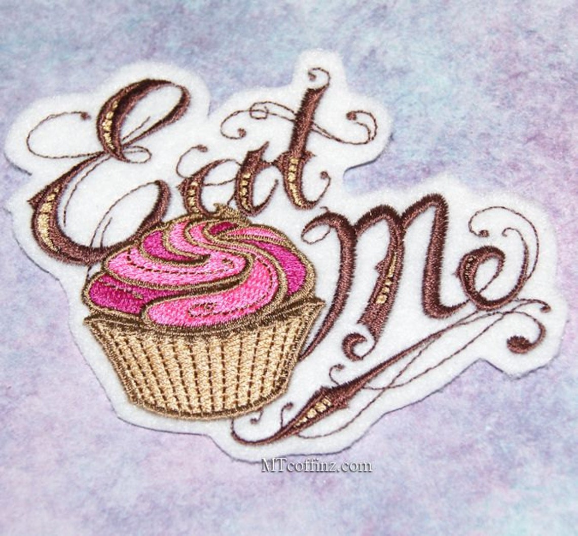 Eat Me Alice in Wonderland Pink Cupcake Iron on Embroidery - Etsy