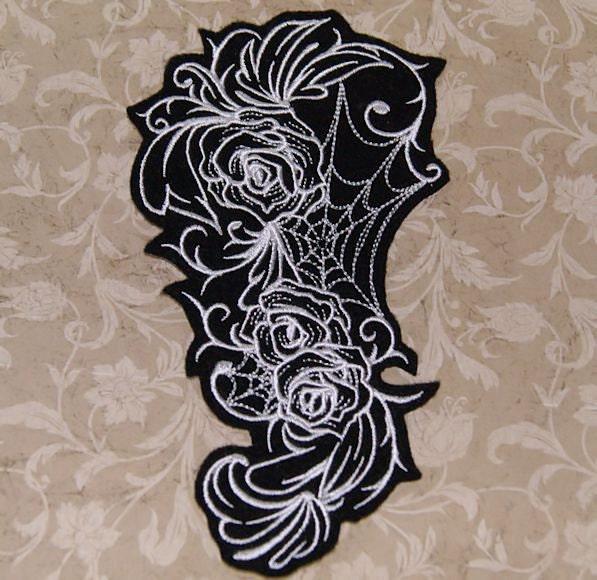 Gothic Spiderweb and Roses Black and White Iron on Embroidery - Etsy