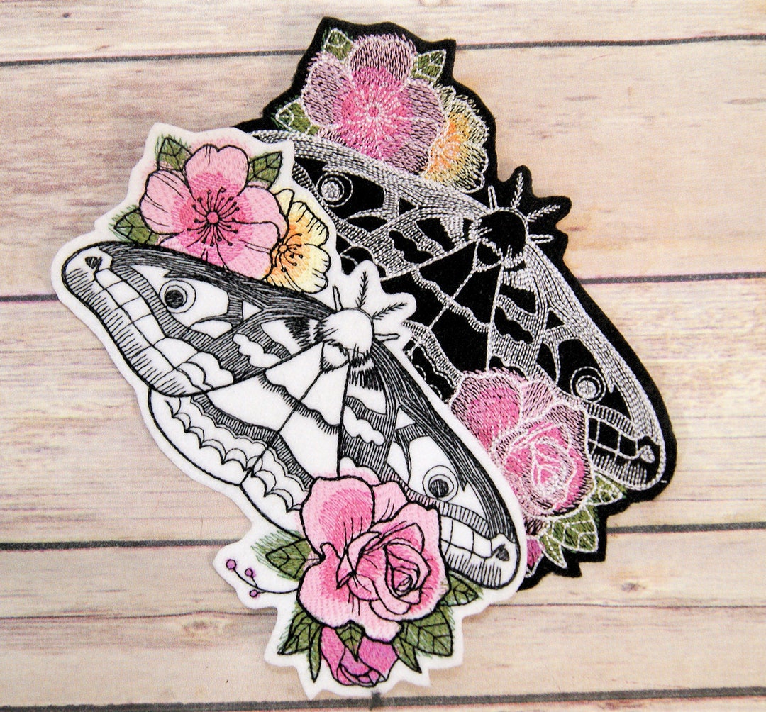 Moth Flowers Gothic Dire Blooms Iron on Embroidery Patch Mtcoffinz ...