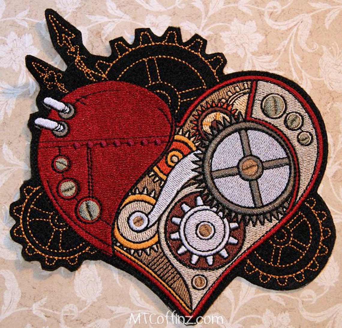 Steampunk Gears Clockwork Heart Iron on Embroidery Patch - Etsy