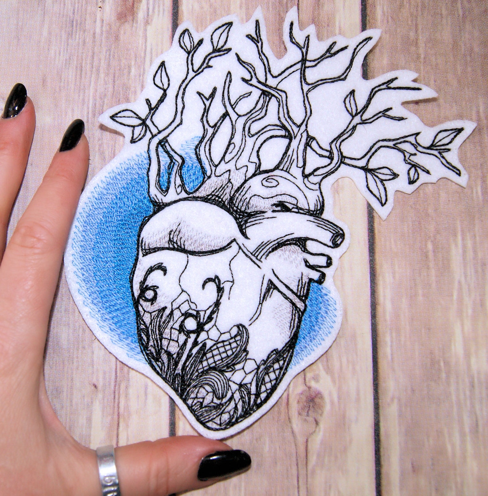 Dark Heart Phantasm Blue Iron on Embroidery Patch Mtcoffinz - Choose ...