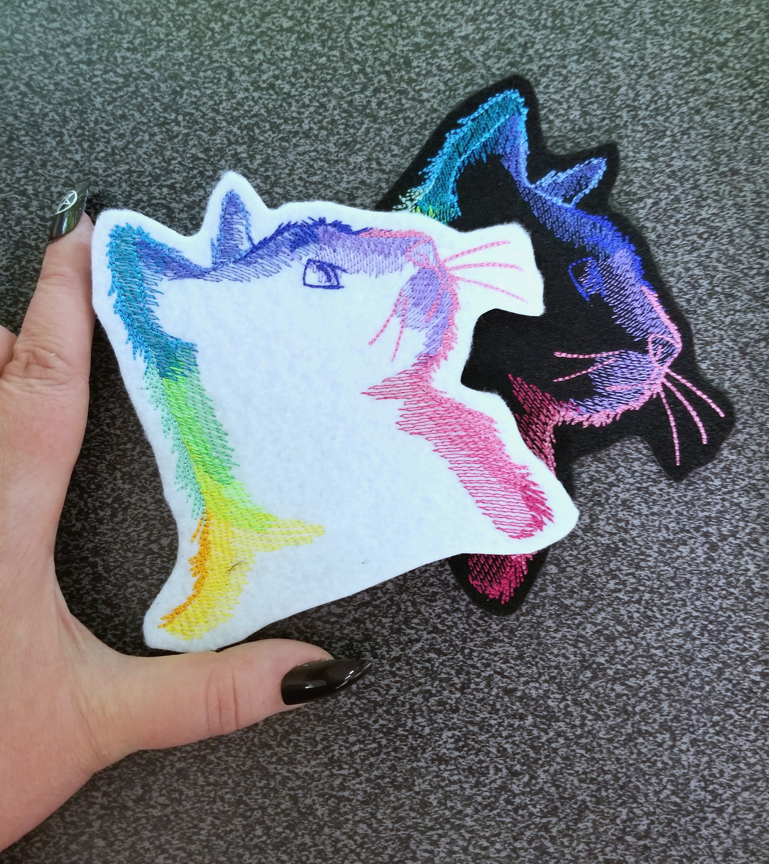 Neon Rainbow Cat Sketch silhouette Kitten Iron On Embroidery | Etsy