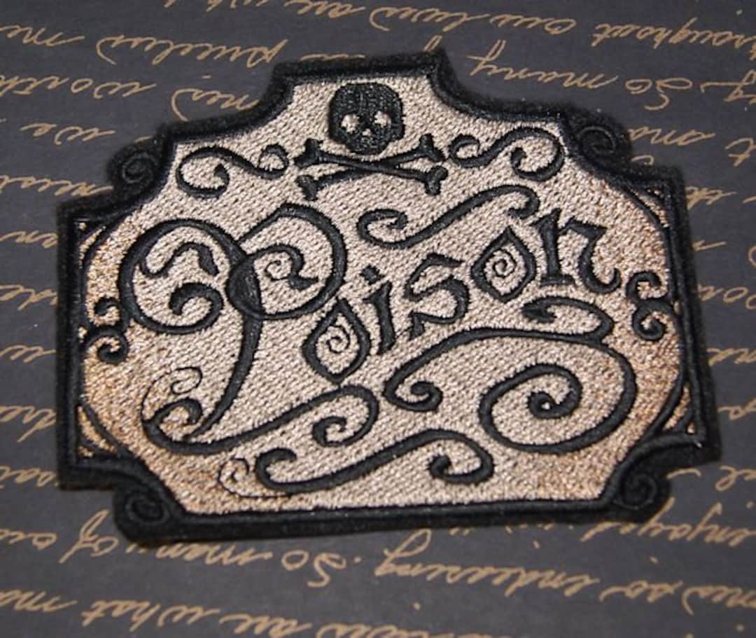 Poison Apothecary Skull Crossbones Label Iron on Embroidery Patch ...