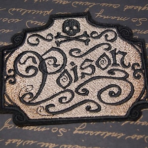 Poison Apothecary Skull Crossbones Label Iron on Embroidery Patch ...