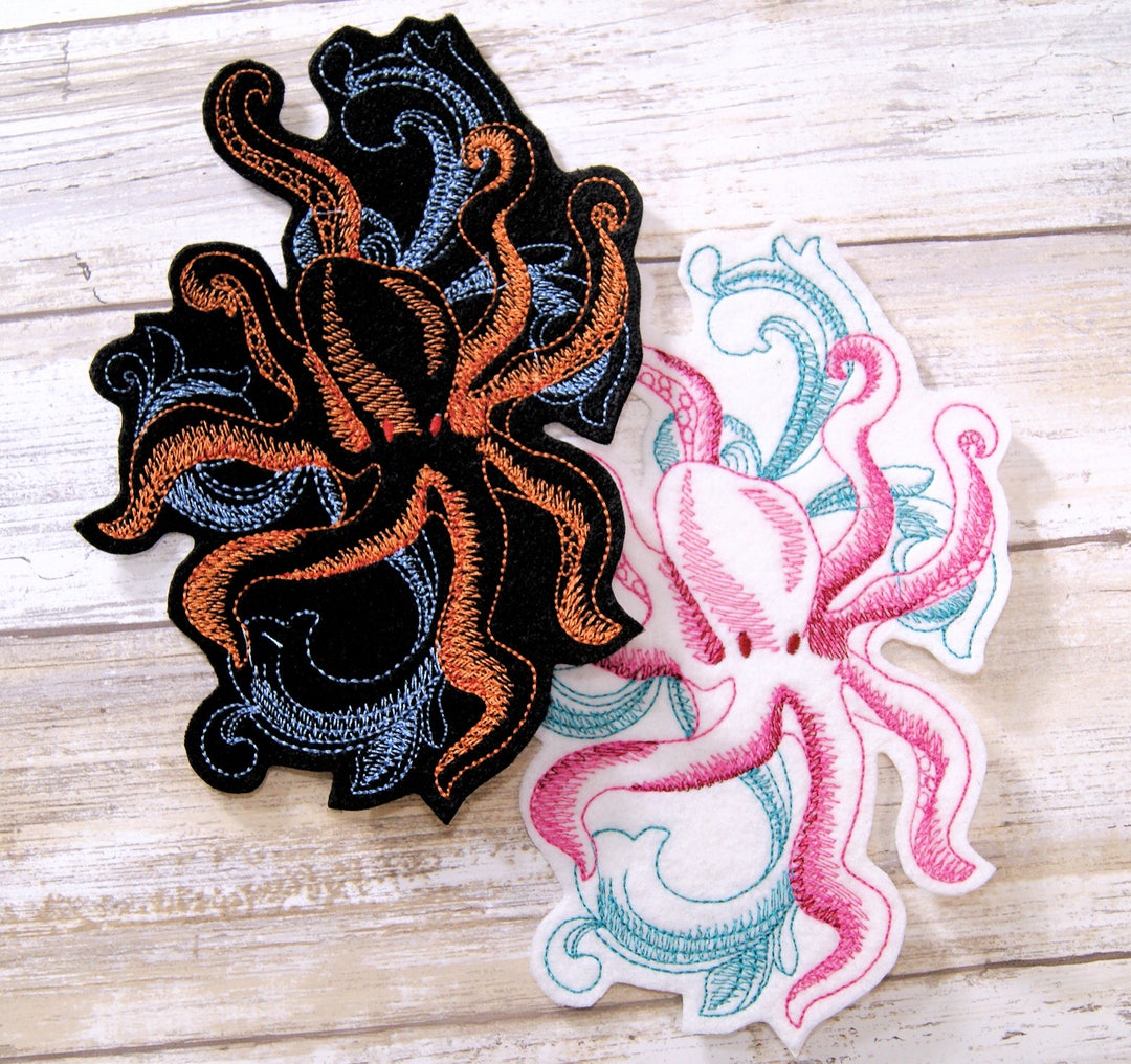 Octopus Patch Baroque Swirls Anime Tropical Octopus Iron on Embroidery ...