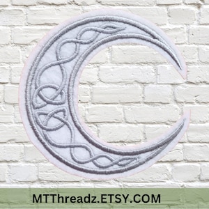 Silver Crescent Moon Patch Celtic Knot Moon Iron on Embroidery Patch ...