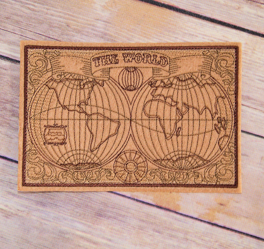 Map Patch Antique Map Embroidery Patch Antique Globe Iron on Embroidery ...