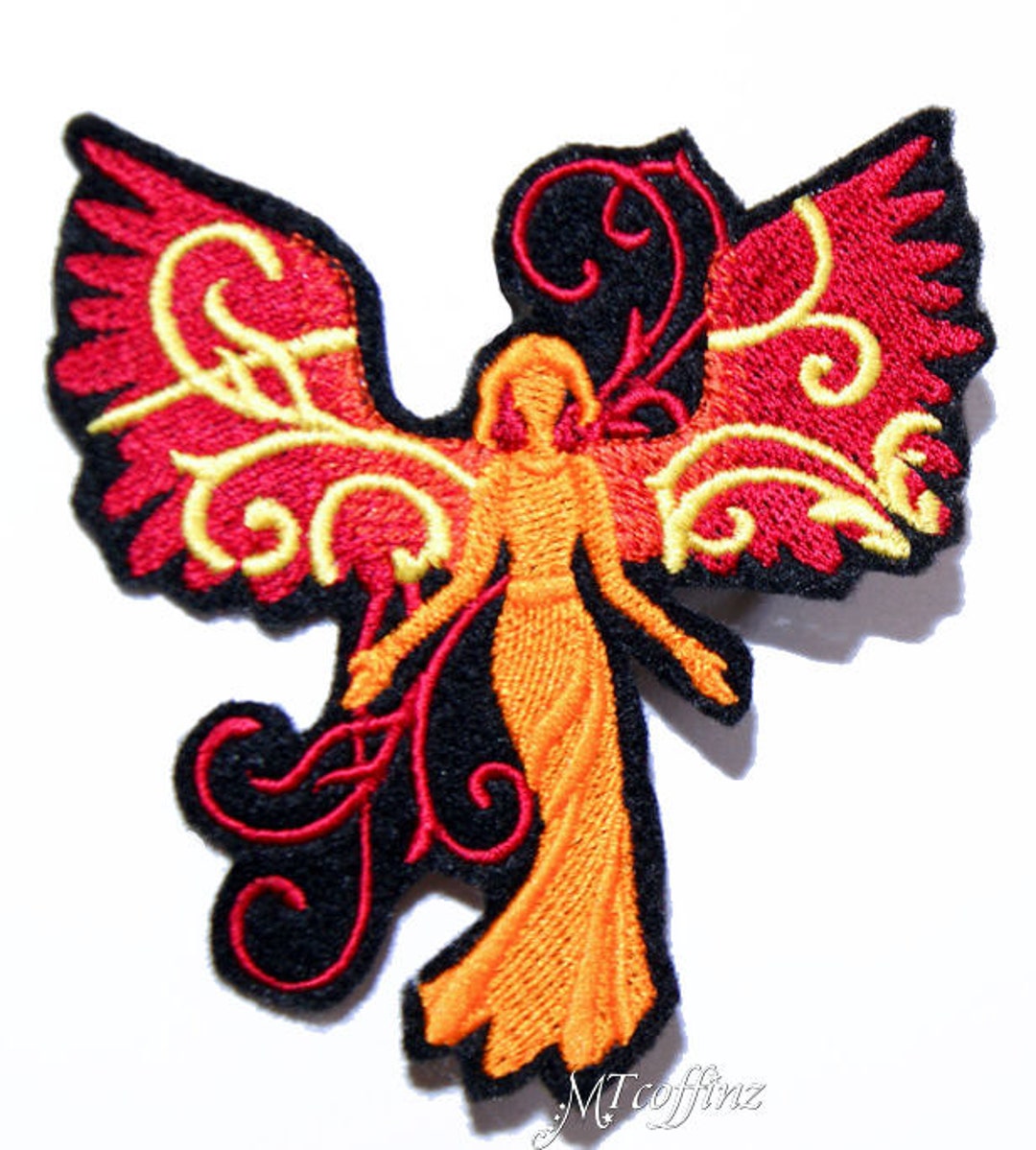 Orange Red Fire Spirit Faerie With Wings Iron on Embroidery Patch ...