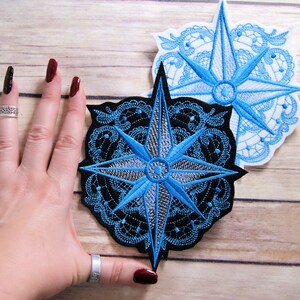 Compass Patch Blue Nautical Compass Aquarius Iron on Embroidery Patch ...