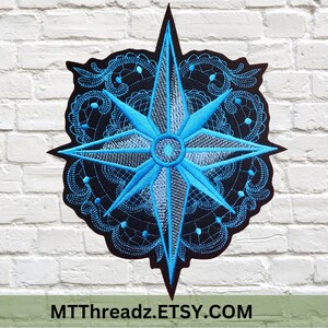 Compass Patch Blue Nautical Compass Aquarius Iron on Embroidery Patch ...