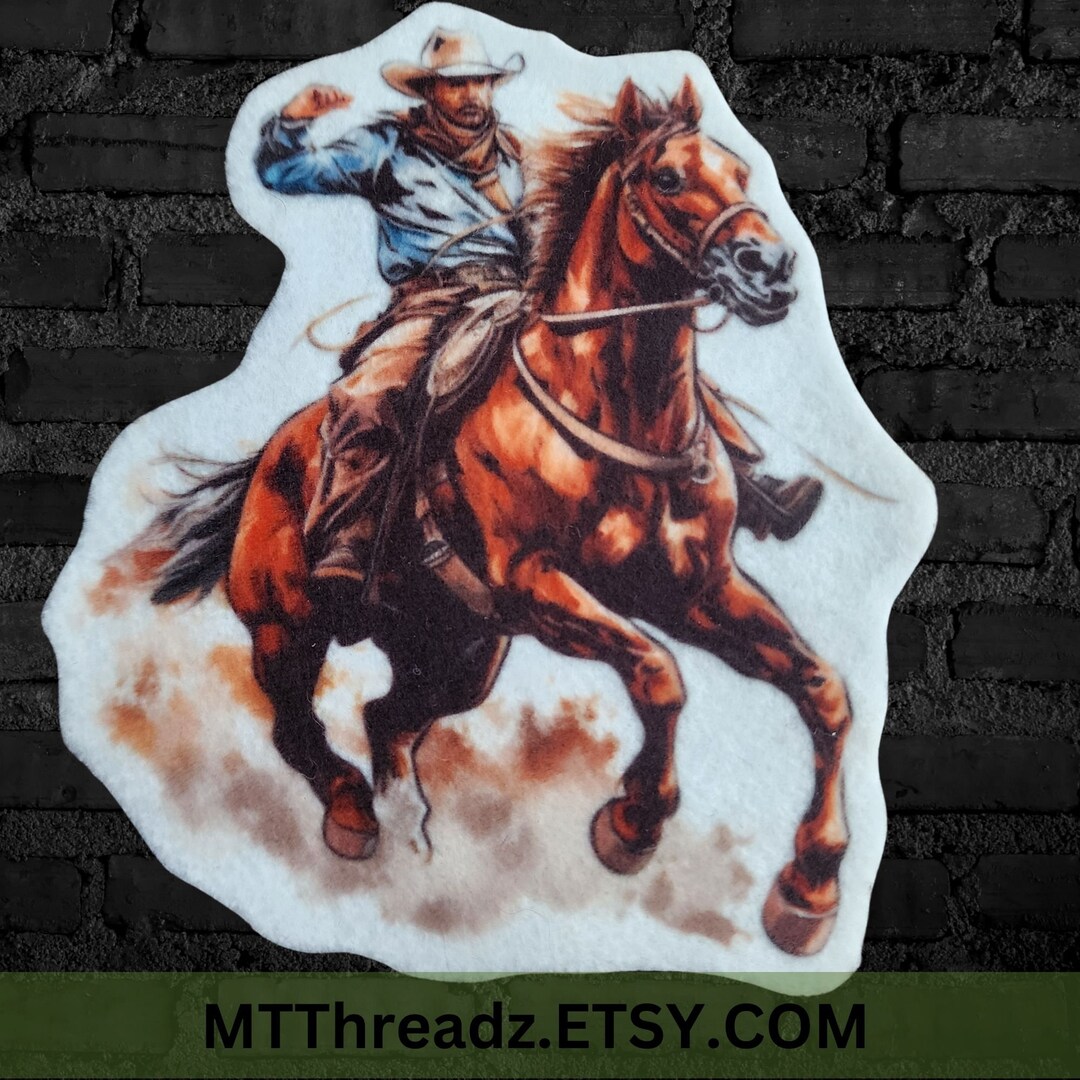 Cowboy Patch Cowboy on a Horse Iron on Fabric Patch Wild West Cowboy ...