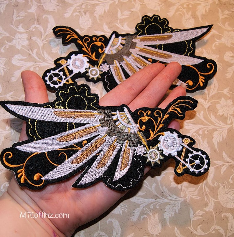 Steampunk Angel Gear Wings Iron on Embroidery Patch Mtcoffinz - Pair ...