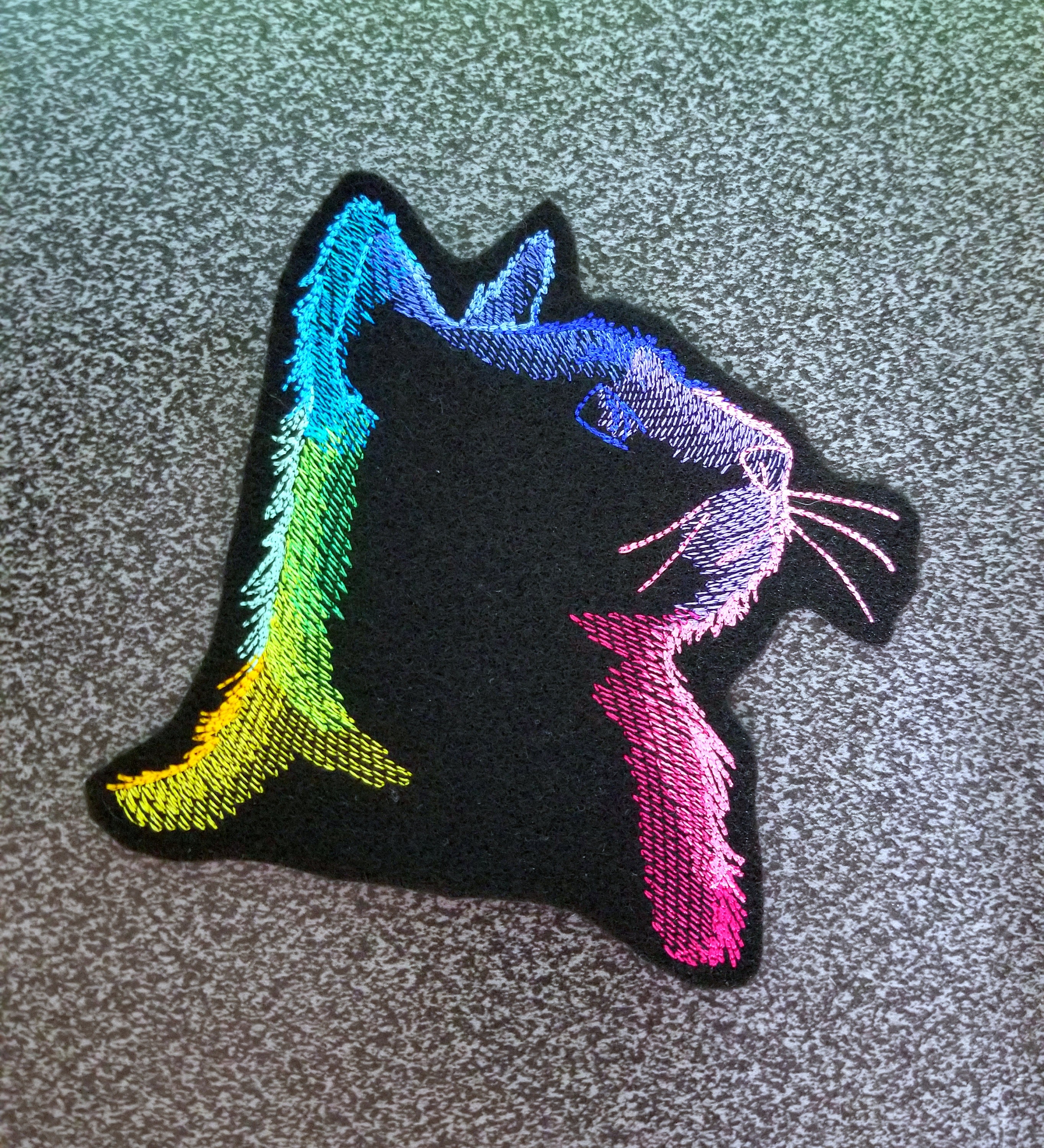 Neon Rainbow Cat Sketch silhouette Kitten Iron On Embroidery | Etsy