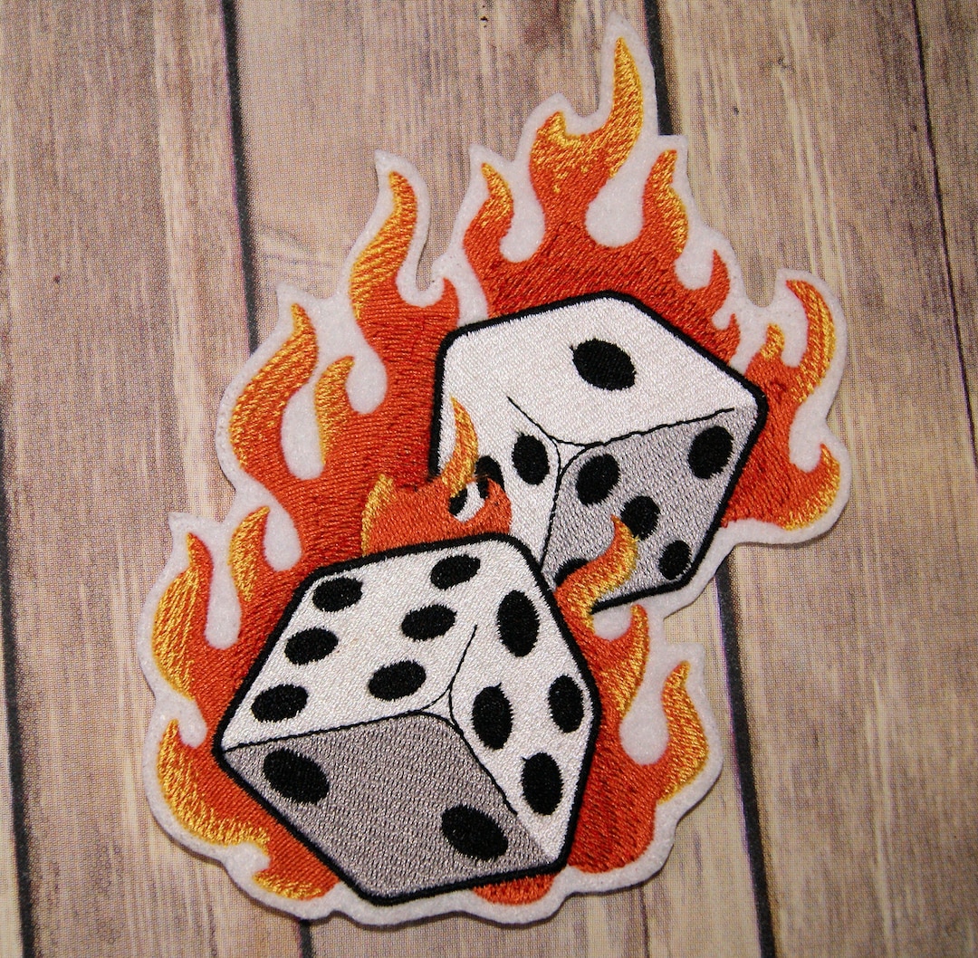 Flaming Dice Iron on Embroidery Patch Mtcoffinz - Choose Size - Etsy