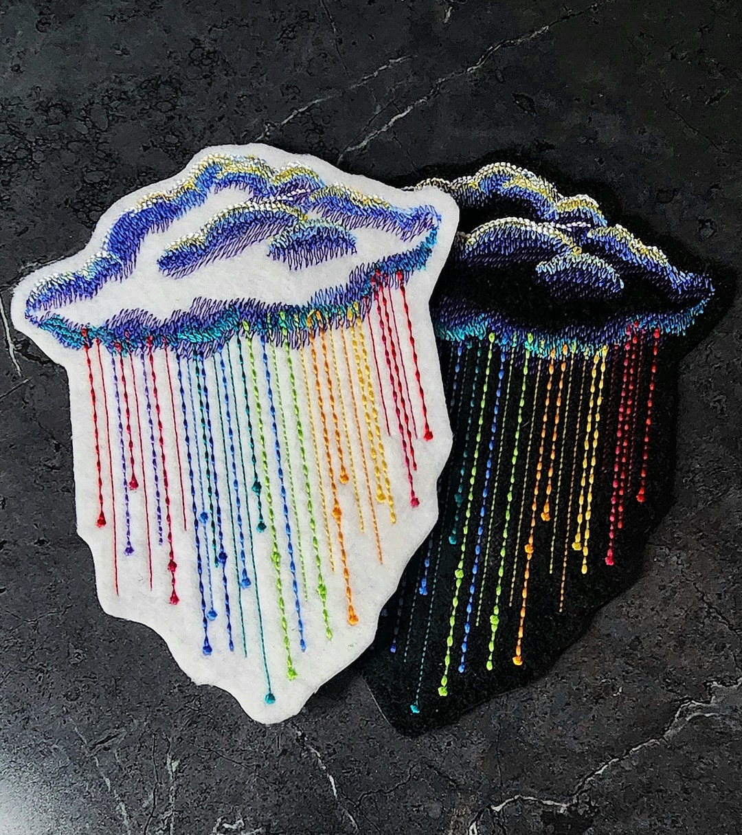 Rainbow Cloud and Raindrops - Iron on Embroidery Patch Mtcoffinz ...