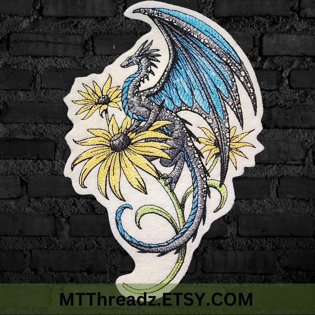 Blue Morpho Dragon Patch Black-eyed Susan Flower Patch Fantasy Dragon ...