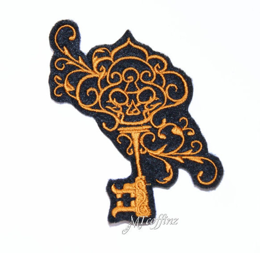 Skeleton Key Filigree Steampunk Brass Iron on Embroidery Patch ...