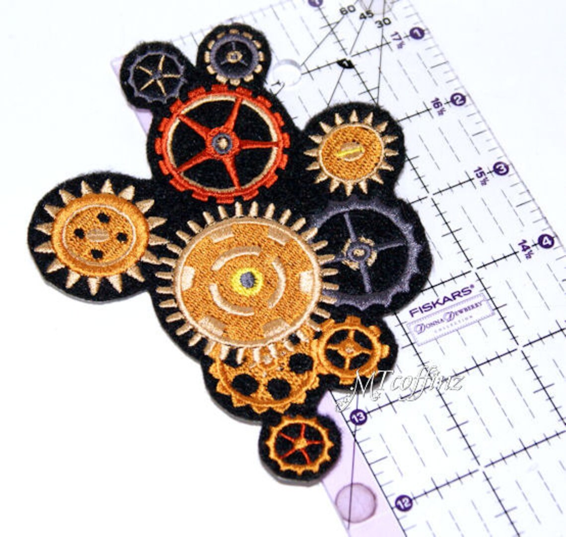 Steampunk 10 Brass Copper Gears Iron on Embroidery Patch | Etsy