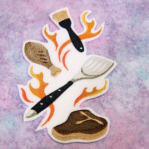 BBQ Grill Patch Cookout Apron Patch Gift for Fathers Day BBQ Fire ...