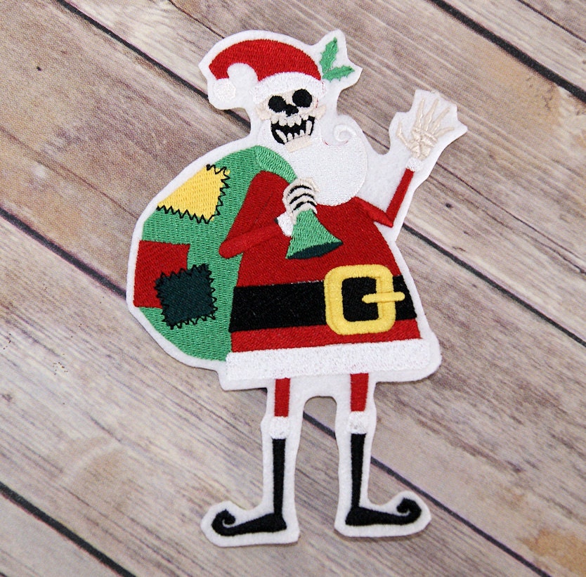 Skeleton Santa Iron on Embroidery Patch Mtcoffinz - Choose Size - Etsy