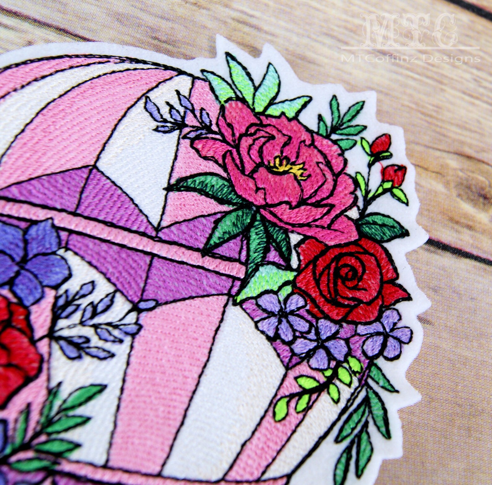 Pink Purple Floral Hot Air Balloon Iron on Embroidery Patch Mtcoffinz ...