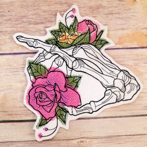Skeleton Hand Flowers Gothic Dire Blooms Iron on Embroidery Patch ...
