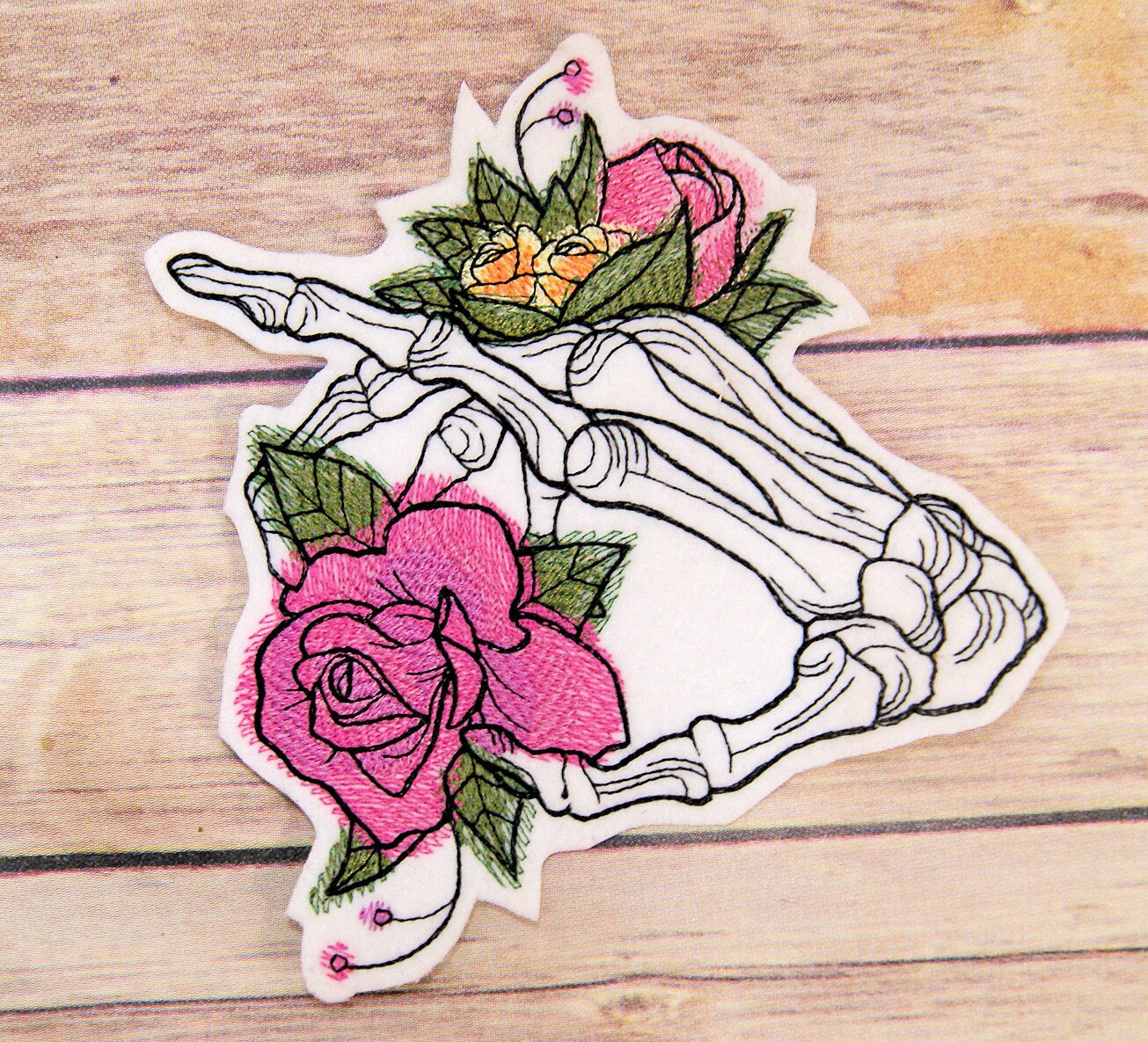 Skeleton Hand Flowers Gothic Dire Blooms Iron on Embroidery Patch ...