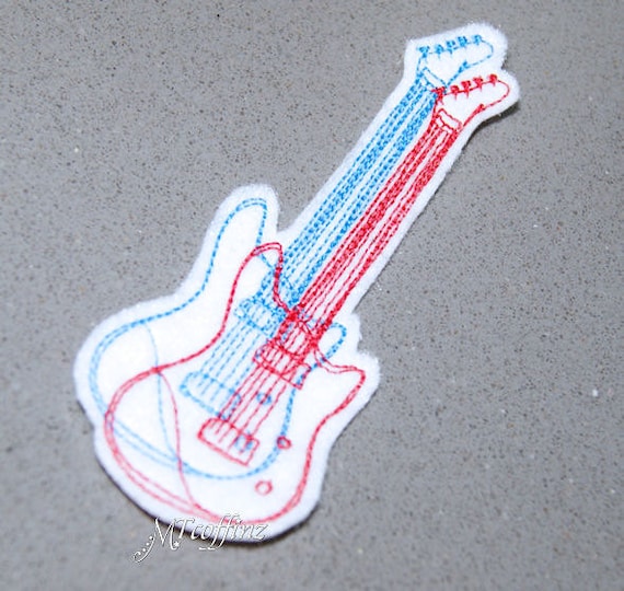 3D Blue Red Guitar Iron on Embroidery Patch Mtcoffinz Anaglyph | Etsy