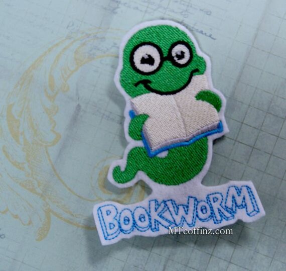Cartoon Reading Bookworm Iron on Embroidery Patch Mtcoffinz | Etsy
