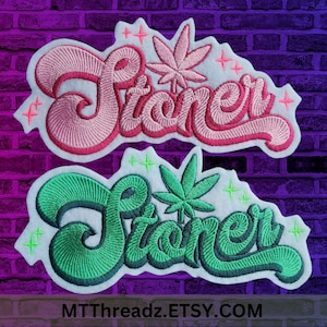Stoner Patch Pink Weed Pot Leaf Embroidered Marijuana 420 - Iron on ...