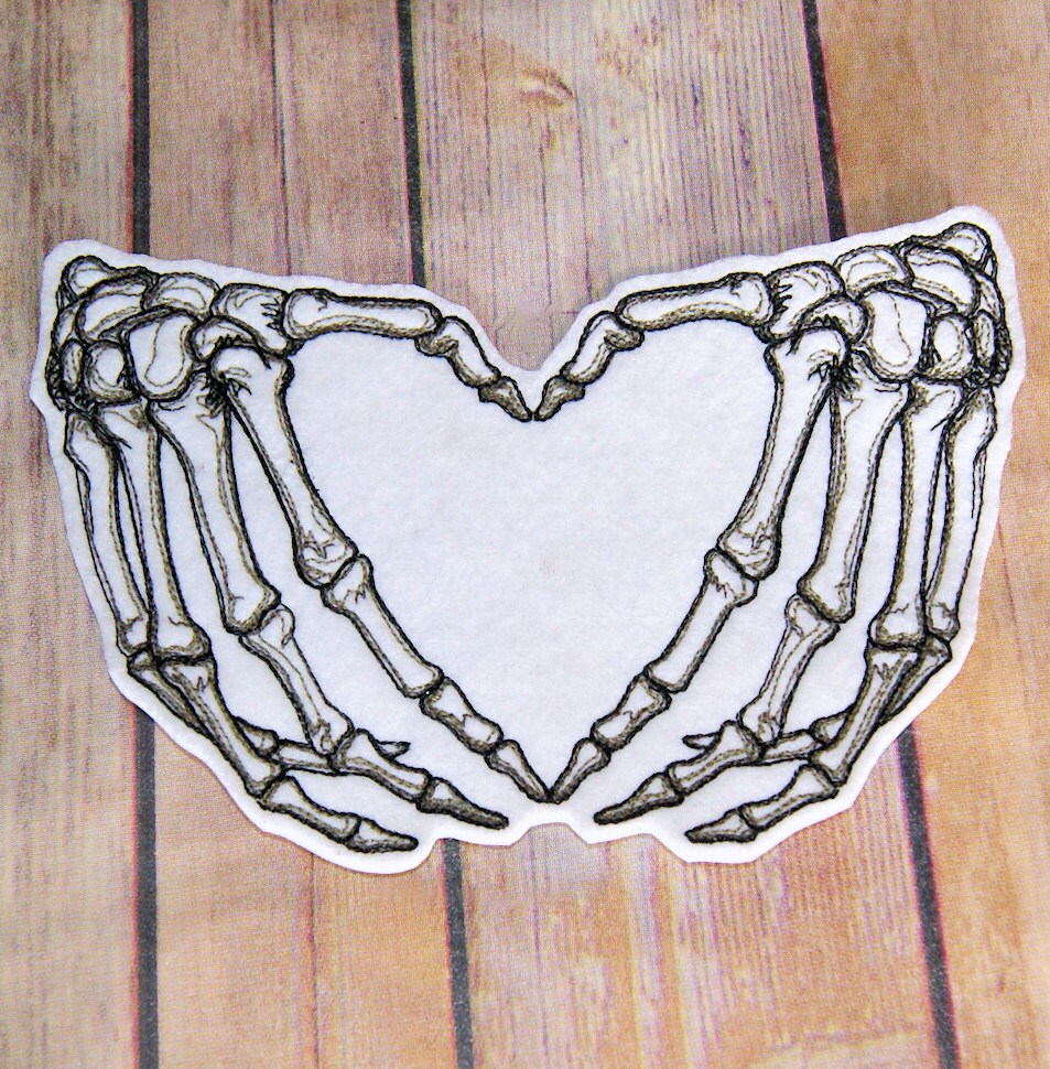 Skeleton Hand Bones Heart Ron on Embroidery Patch Mtcoffinz- Chose Size ...