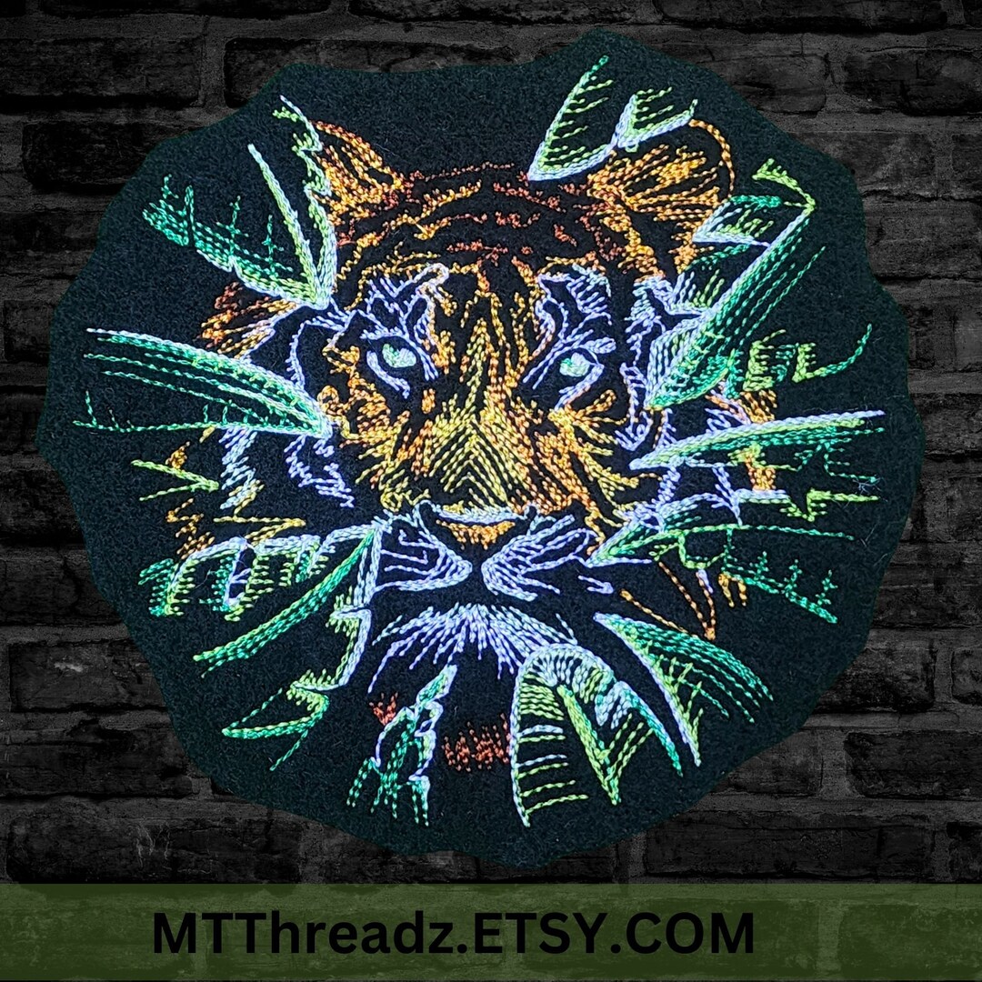 Tropical Tiger Patch Fierce Tiger Embroidery Patch Big Cat Jungle Embroidery Leaf Crest - Iron ...