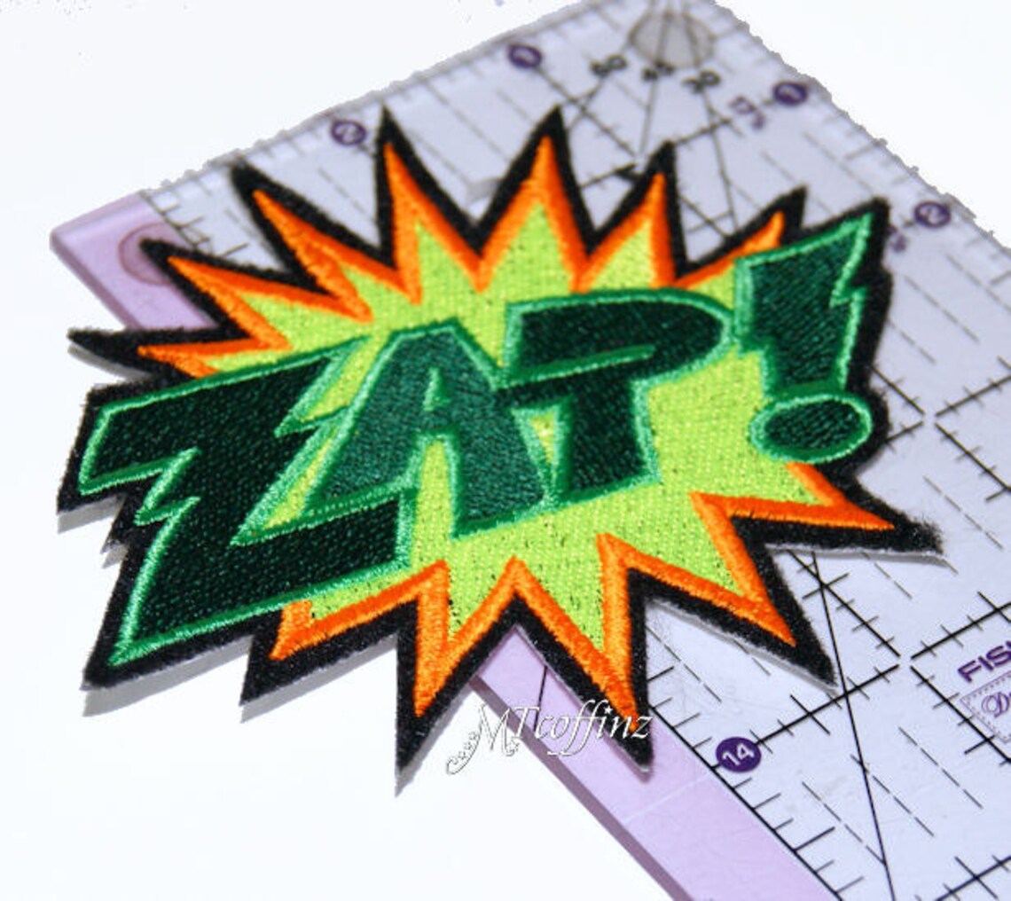Neon ZAP Comic Book Words Iron on Embroidery Patch Mtcoffinz - Etsy