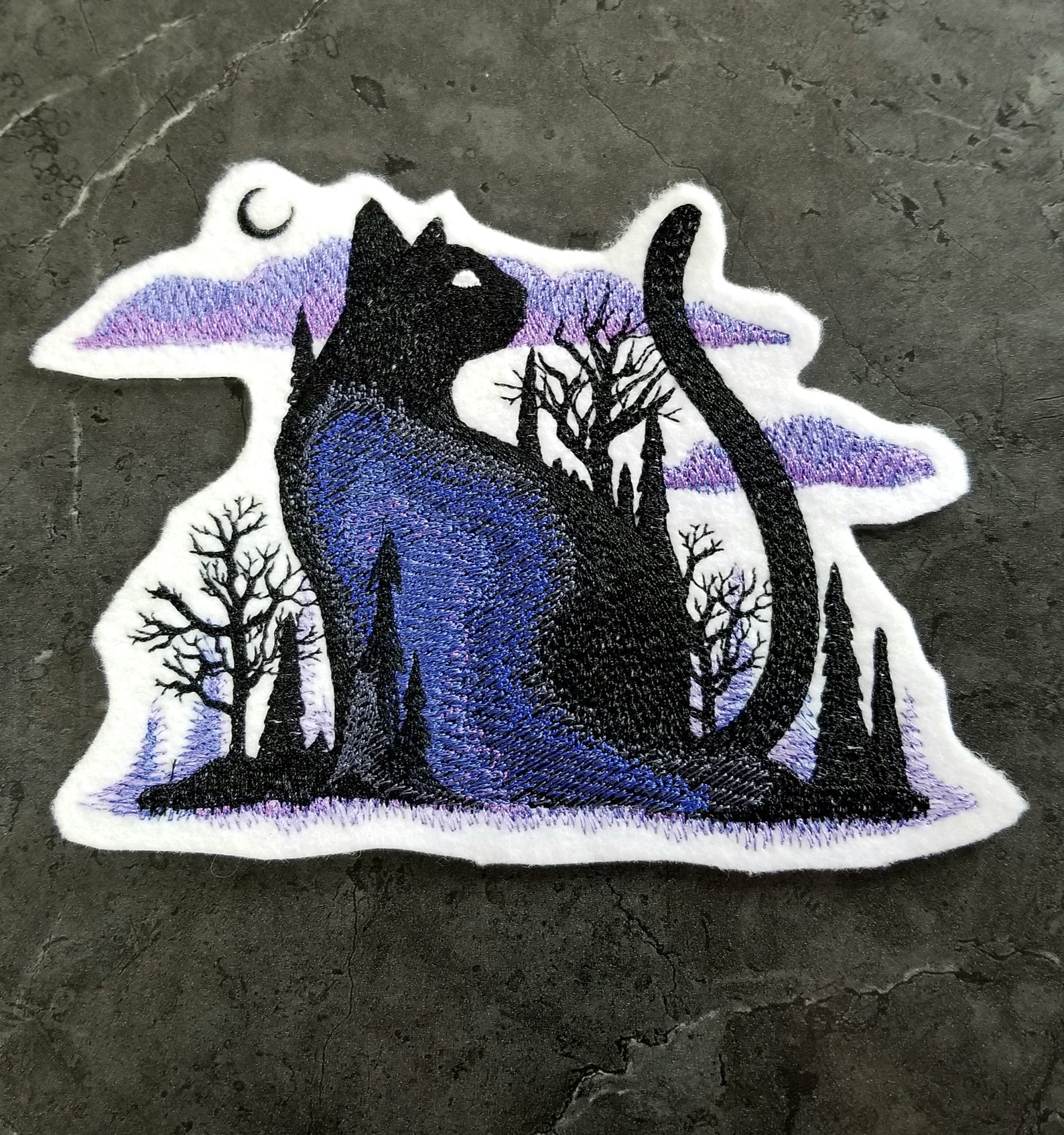 Spooky Black Cat Patch Midnight Haunted Forest Embroidered Cat Patch ...