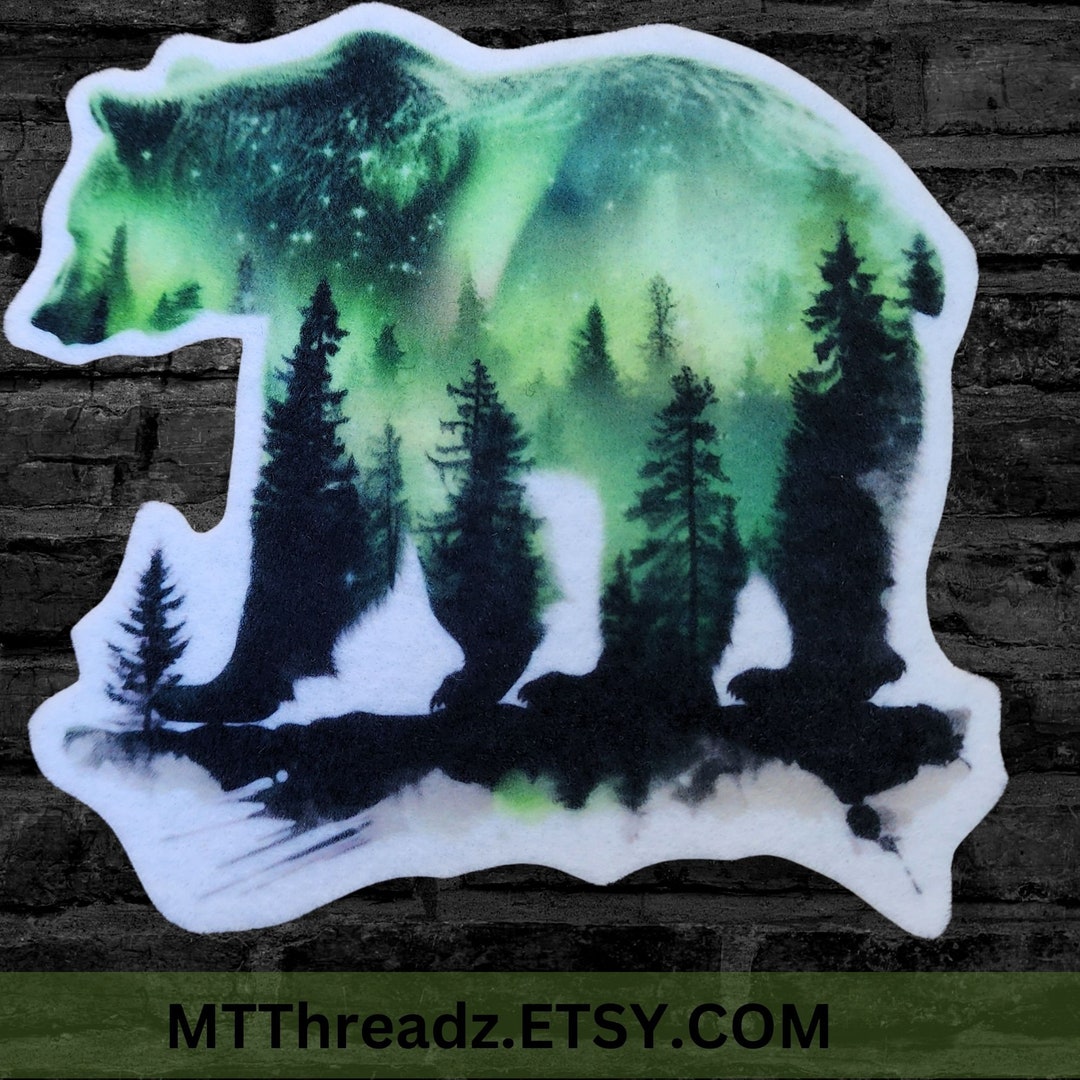 Northern Lights Bear Patch Grizzly Bear Patch Brown Bear Iron on Patch ...