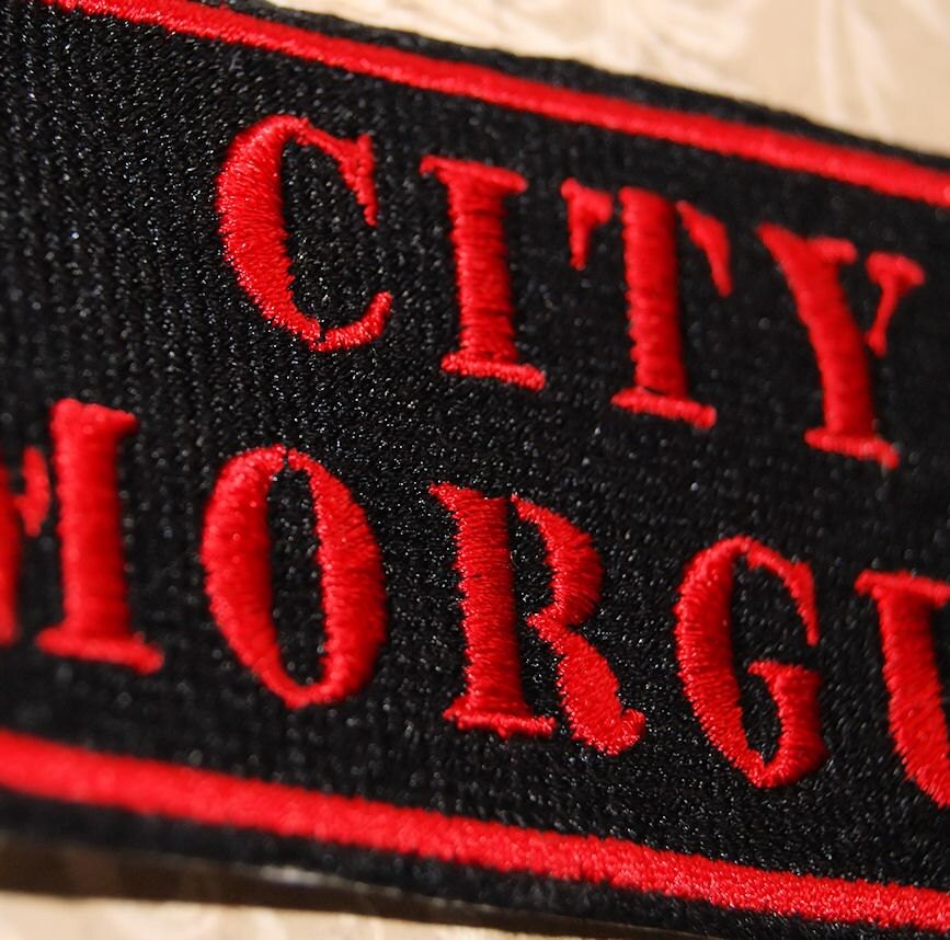 City Morgue Name Badge Iron on Embroidery Patch Mtcoffinz (white or Red ...