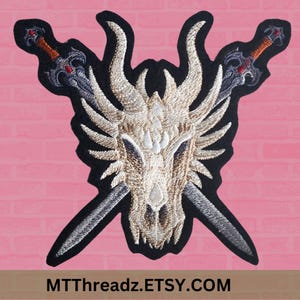 Dragon Skull Patch DND Dragon Swords Patch Embroidery Dragon Fantasy ...