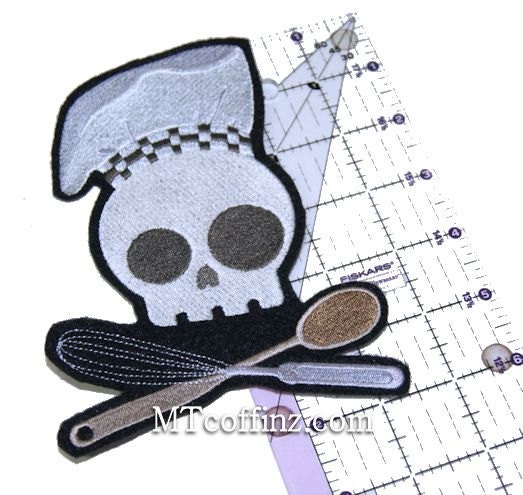 Chef Skull Crossbones Iron on Embroidery Patch Mtcoffinz - Choose Size ...