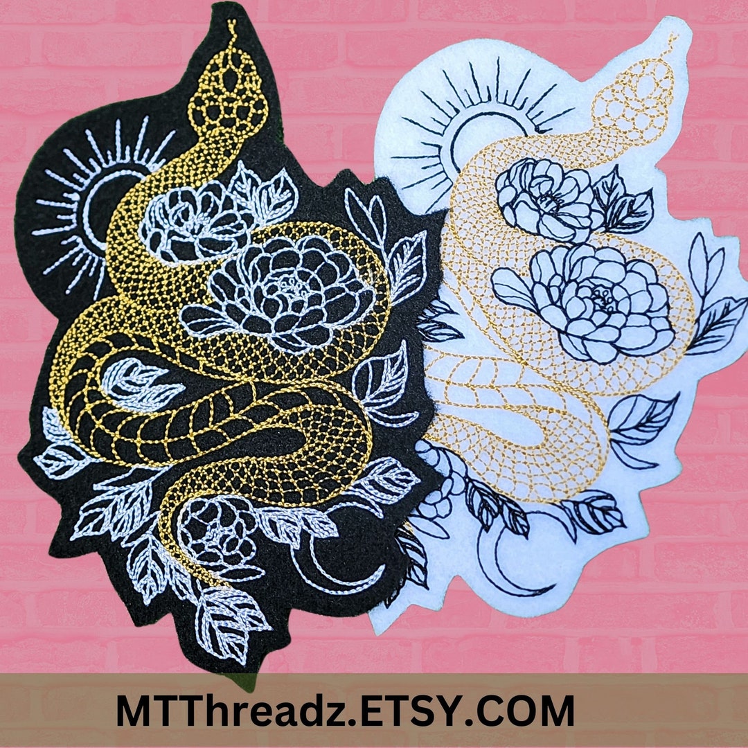 Floral Snake Patch Gilded Snake Embroidery Patch Iron on Embroidery ...