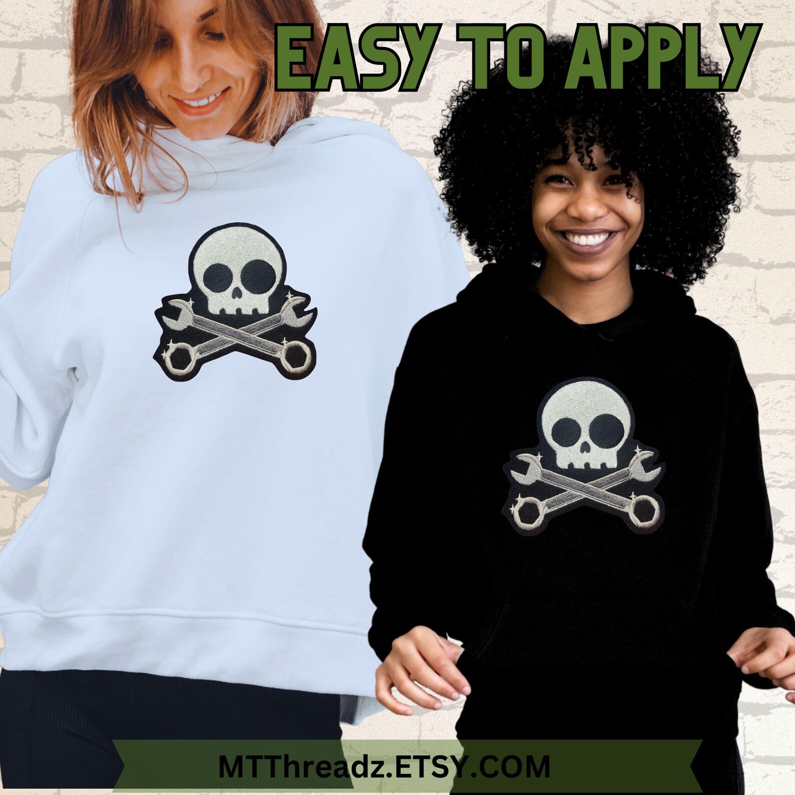 Wrench Skull Patch Mechanic Skull Crossbones Biker Skull Iron on ...