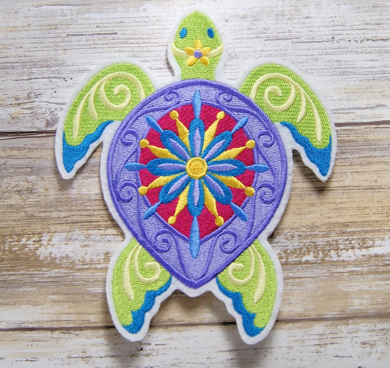 Flower Power Green Sea Turtle Iron on Embroidery Patch - Etsy