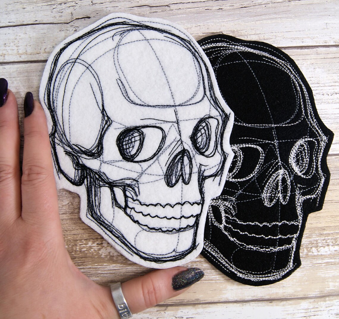 Sketchwork Skull Iron on Embroidery Patch Mtcoffinz Choose - Etsy