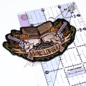 Gunslinger Dueling Pistols Skulls Iron on Embroidery Patch Mtcoffinz ...
