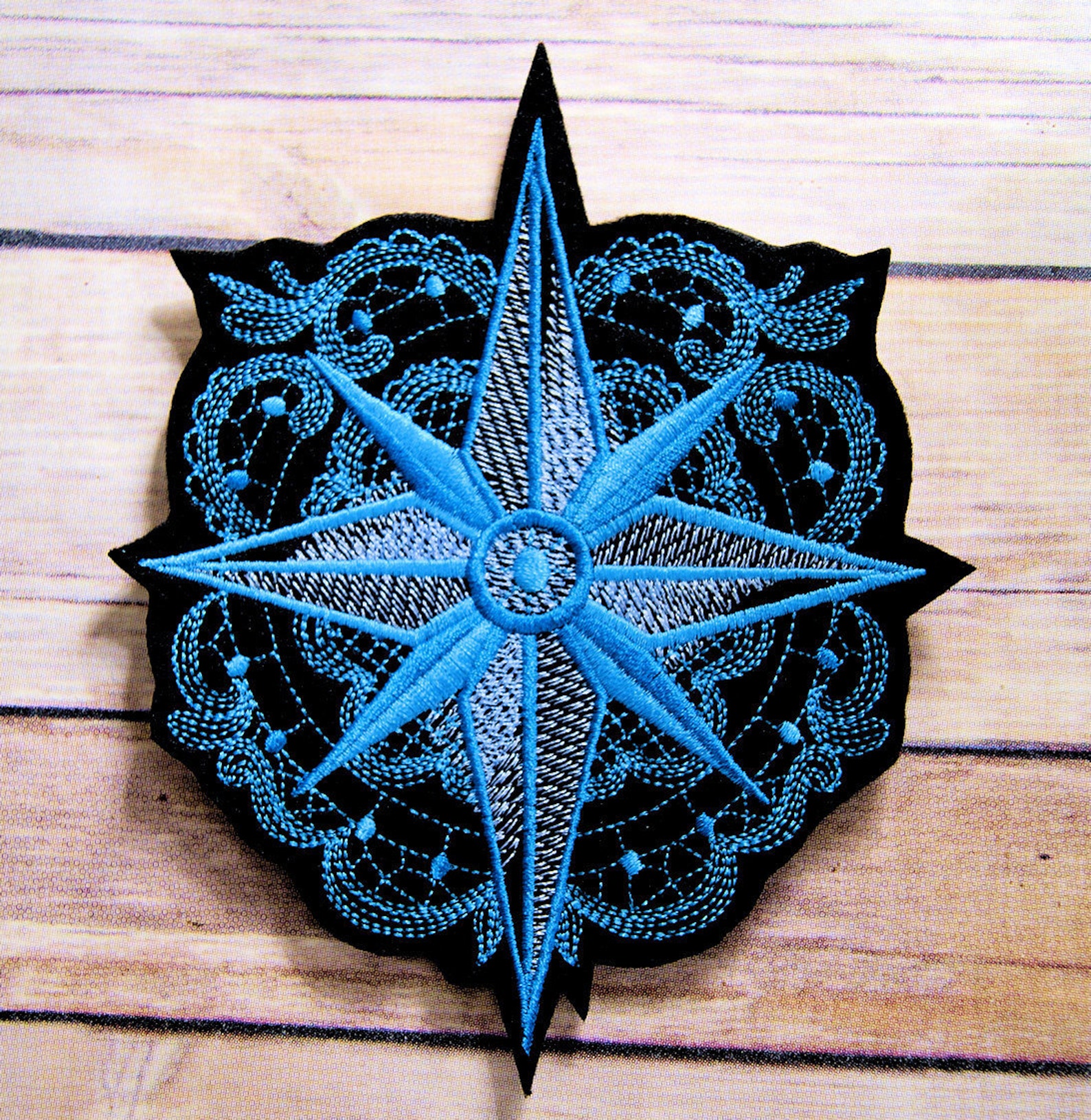 Compass Patch Blue Nautical Compass Aquarius Iron on Embroidery Patch ...