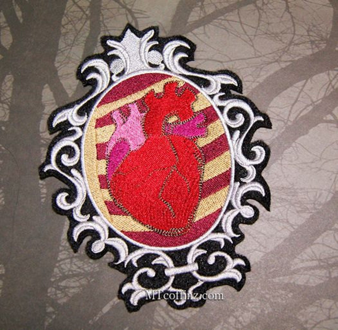 Red Heart Patch Anatomical Heart Patch Cameo Iron on Embroidery Patch Large Patch Heart and ...