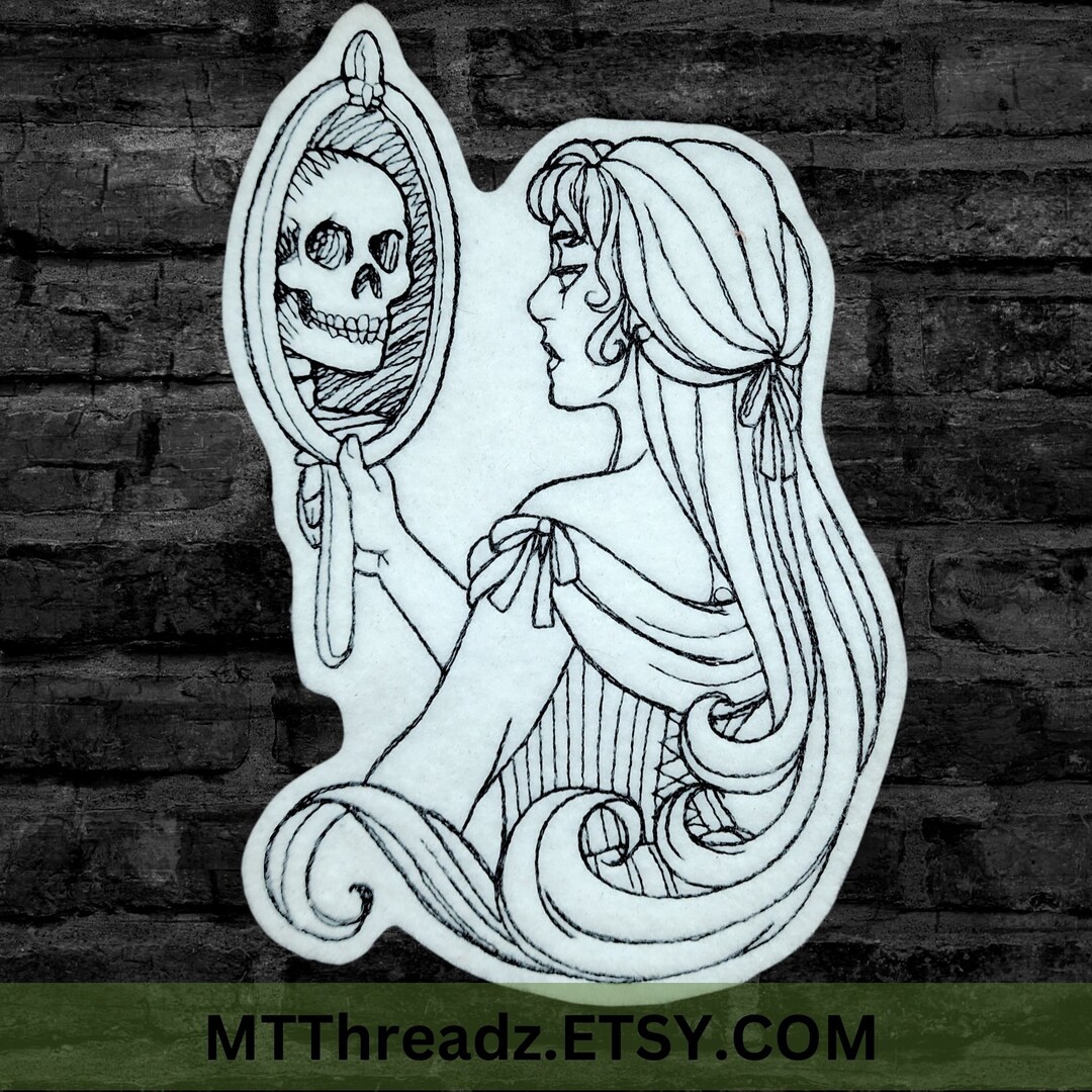 Haunted Reflection Patch Cat Skeleton Woman Vanity Mirror Patch Gothic ...