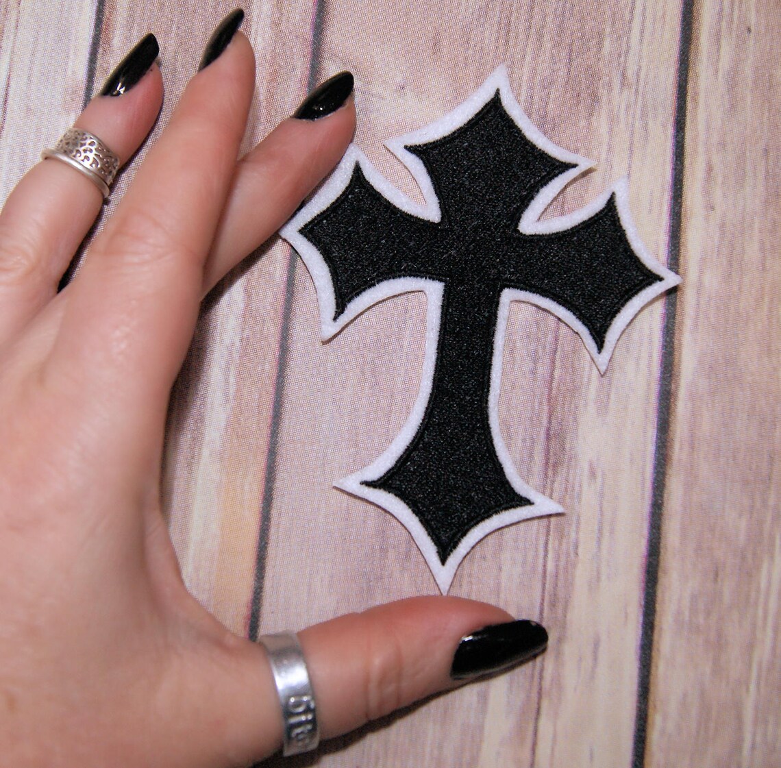 Simple Gothic Cross Black White Iron on Embroidery Patch - Etsy