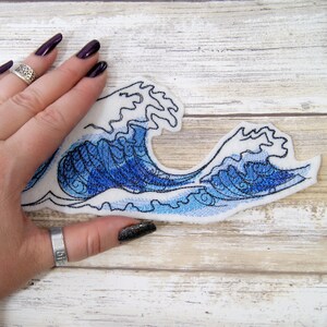 Deep Blue Crashing Waves Iron on Embroidery Patch Mtcoffinz - Choose ...