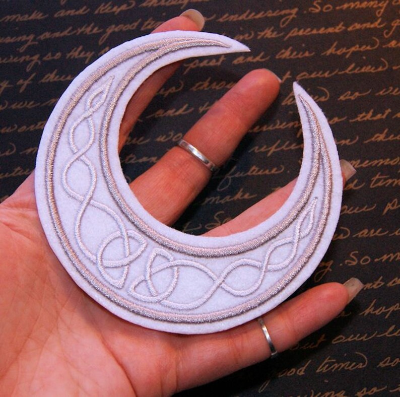 Silver Crescent Moon Iron On Embroidery Patch Mtcoffinz Etsy